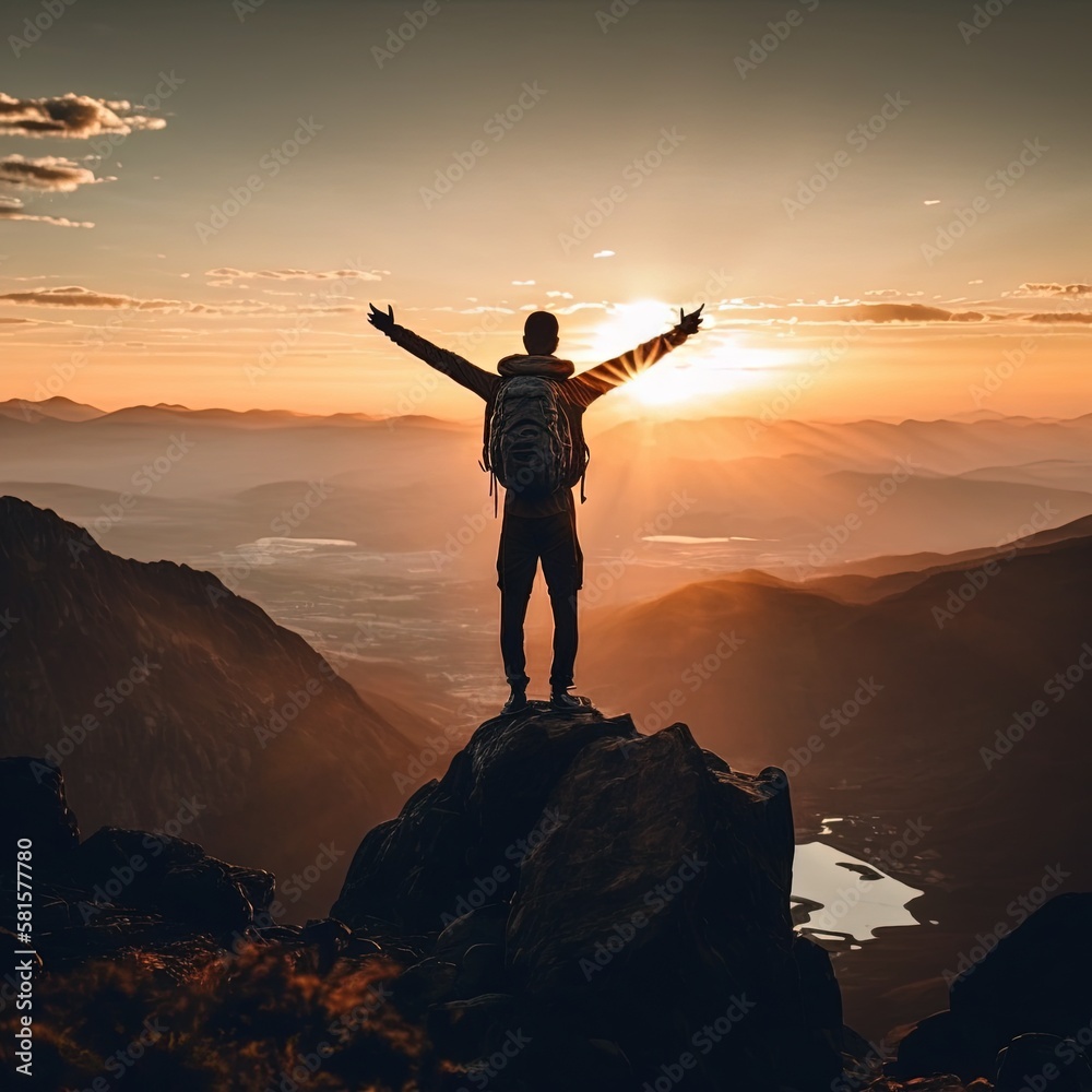 Conquering the Peaks: Inspiring Photo of a Hiker Pushing Through the ...