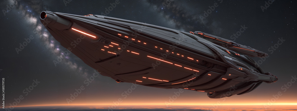 Futuristic spaceship in flight - Generative AI illustration Stock ...