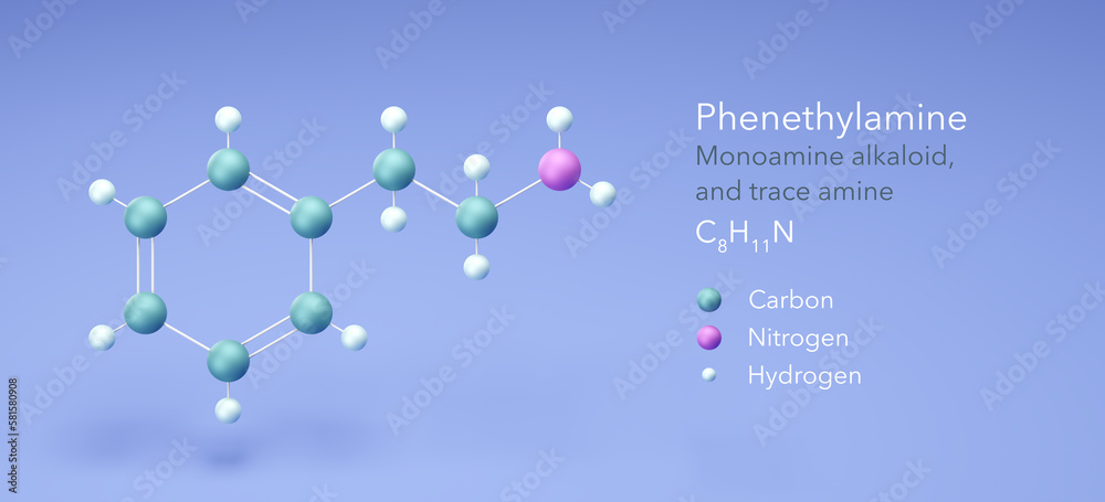 ภาพประกอบสต็อก phenethylamine molecule, molecular structures, monoamine ...
