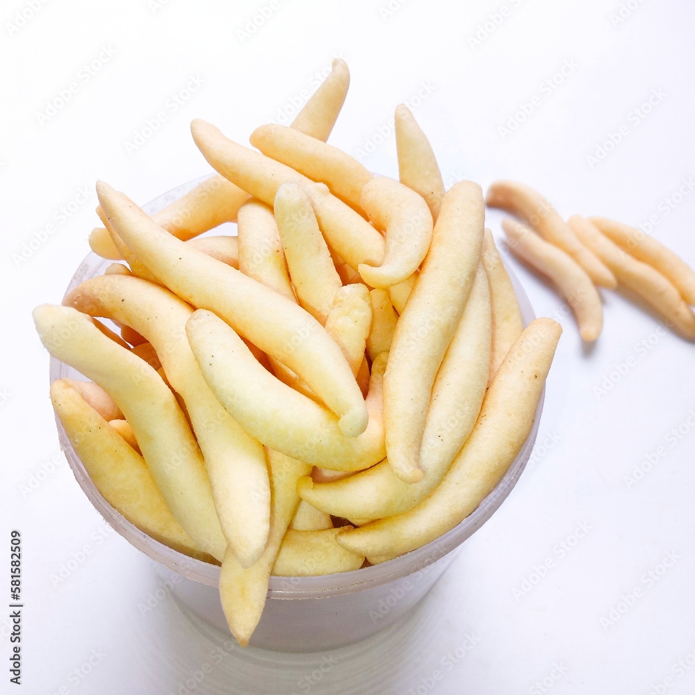 This snack in Indonesia is called Stik telur gabus (cork egg sticks ...