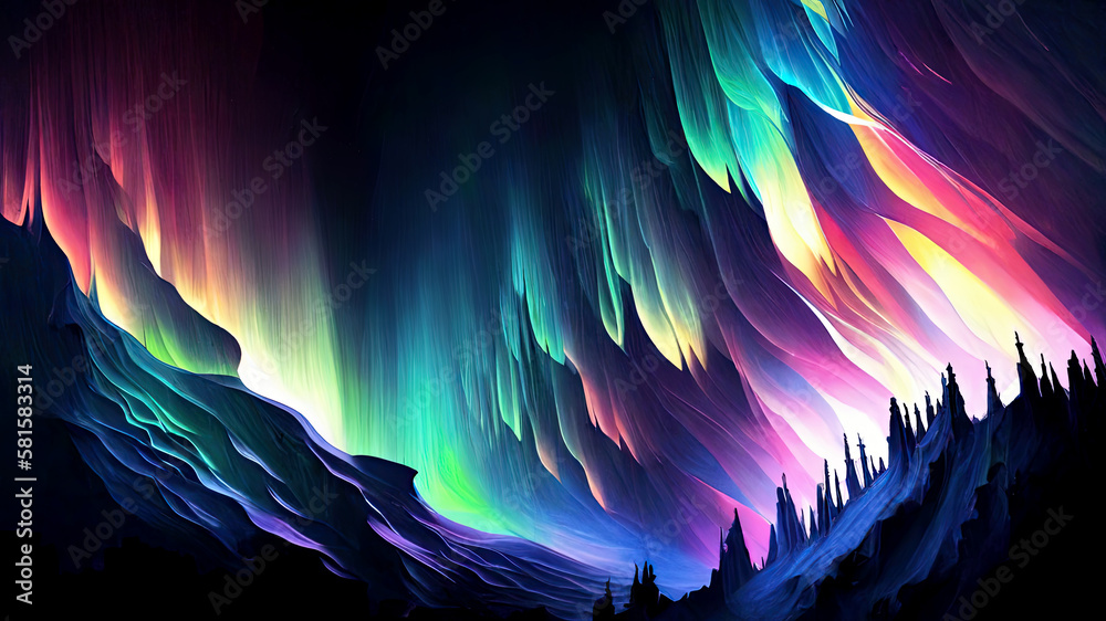 Dramatic abstract aurora borealis cloud formation in the night sky over ...