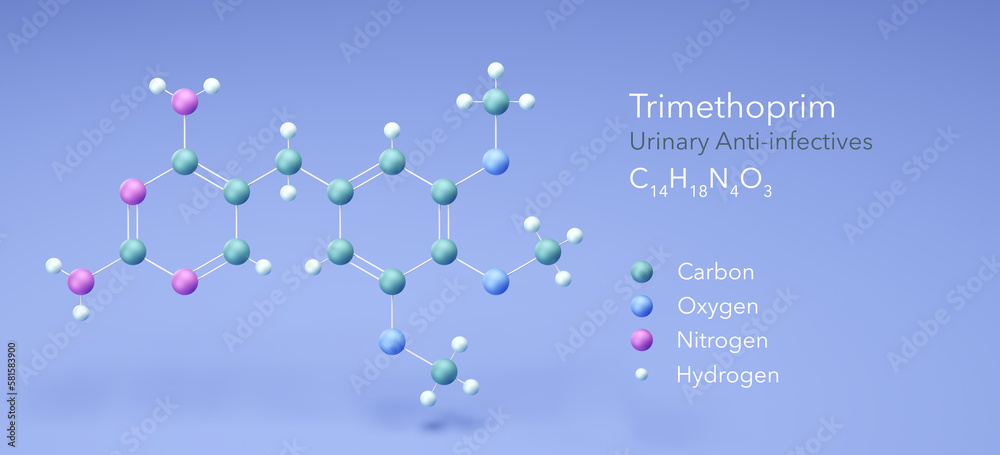 trimethoprim molecule, molecular structures, urinary anti-infectives ...