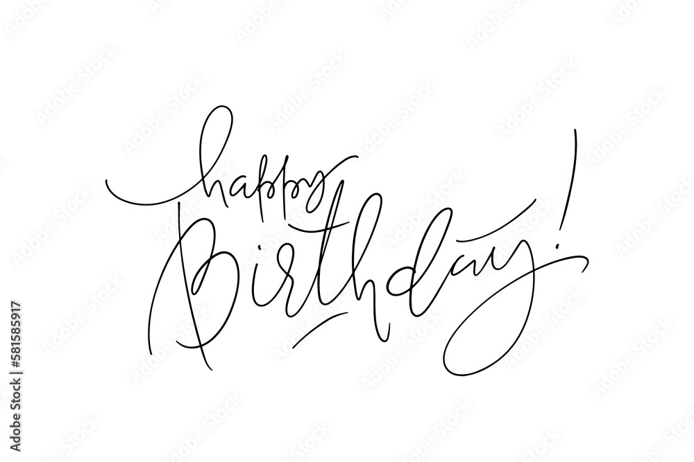 Happy Birthday Modern Hand Written Thin Line Lettering Minimalistic