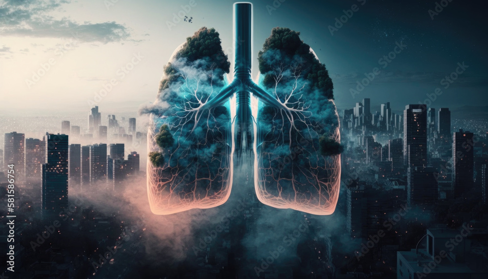 abstract Unhealthy lungs breathing smoke and pollution, pm2.5 Stock ...