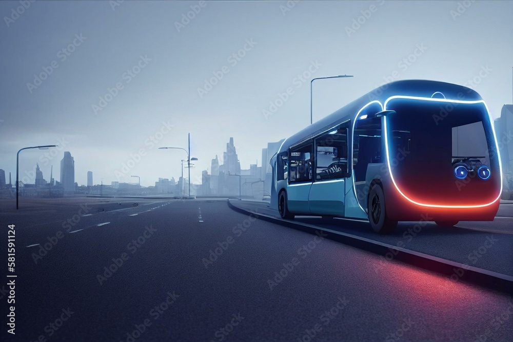 Concept of an autonomous electric bus that drives itself on the road ...