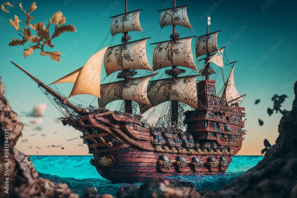Explore the Stunning Details of a Whimsical Pirate Ship on a Magical ...
