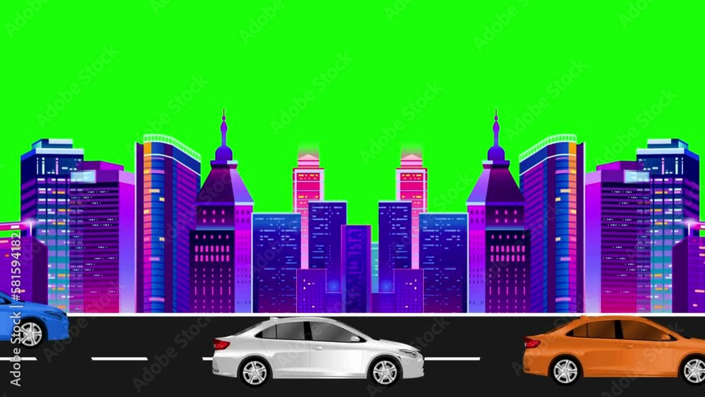Seamless loop Traffic animation in a city with green screen 4k for ...
