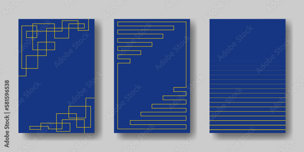 Vector template of yellow lines on a blue background. Set of geometric ...