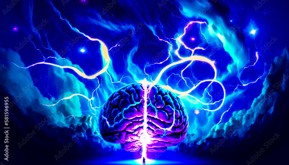 An image of brain with lightning coming out of it. Generative AI. Stock ...