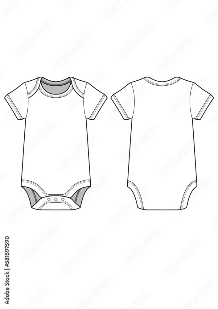 Baby short sleeve basic body onesie technical drawing / flat sketch ...