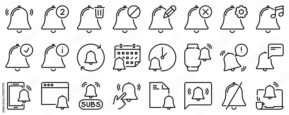 Line icons about notification on transparent background with editable ...