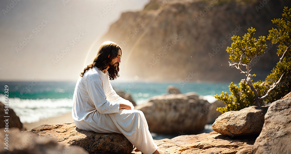 Jesus Praying On The Rock