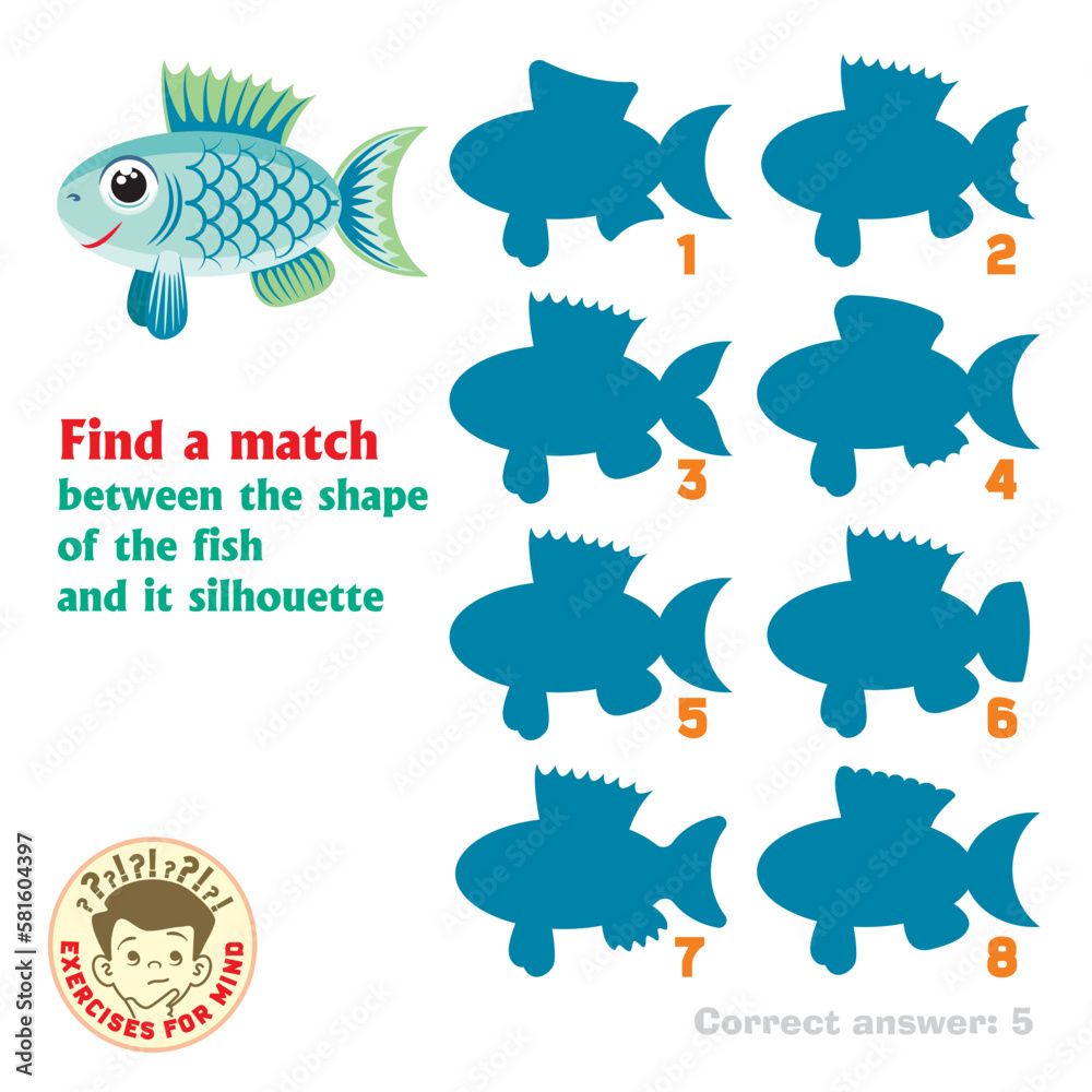 Find a match between the shape of the Fish and its silhouette. Specify ...