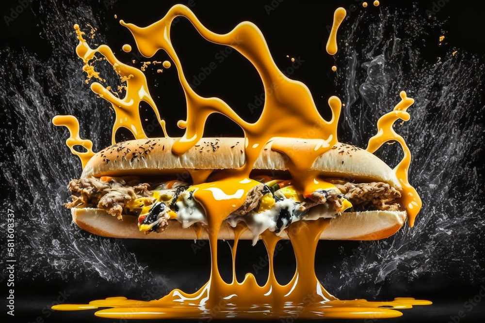 Realistic illustration of Philly Cheesesteak sandwich large size with ...