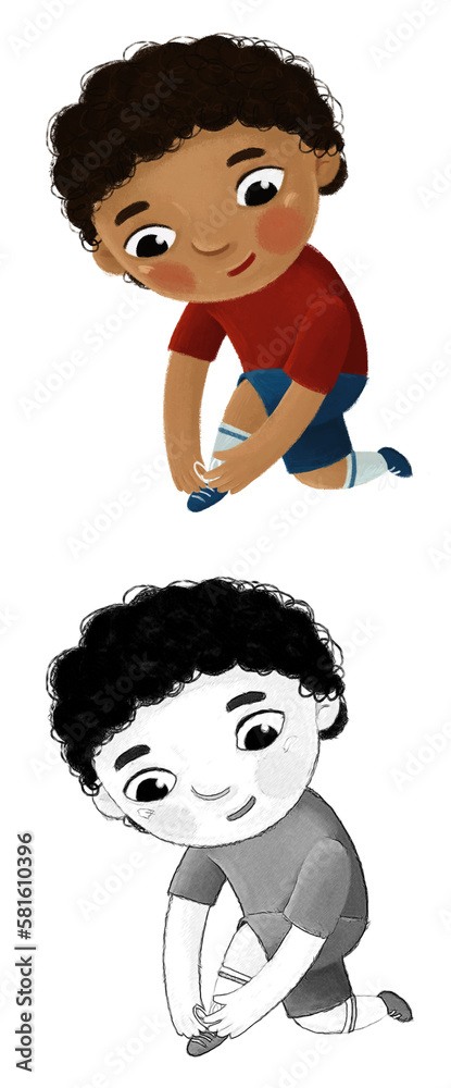 cartoon child kid boy taking off or putting on clothes by him self ...