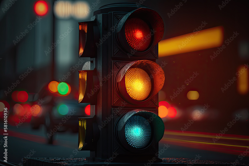 ภาพประกอบสต็อก traffic light on the street created with Generative AI ...