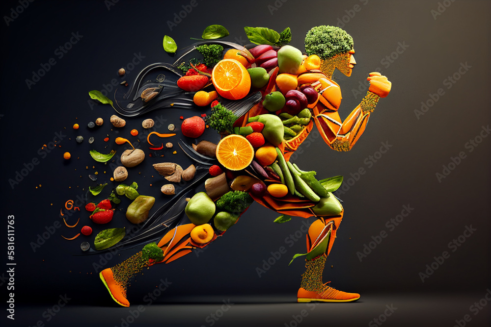 I take care of myself, we are what we eat. illustration of a running ...