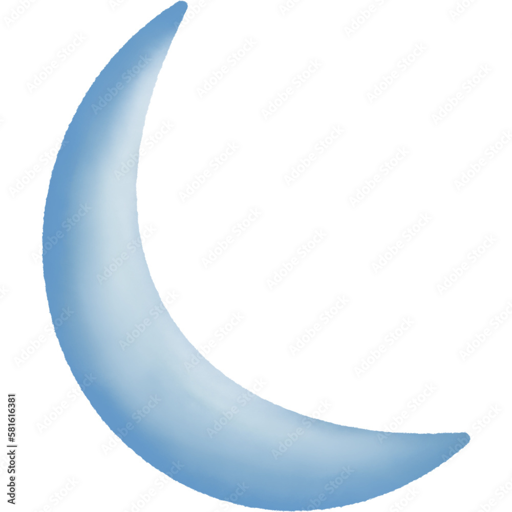 Hand painted pastel blue crescent moon clipart. Watercolor illustration ...