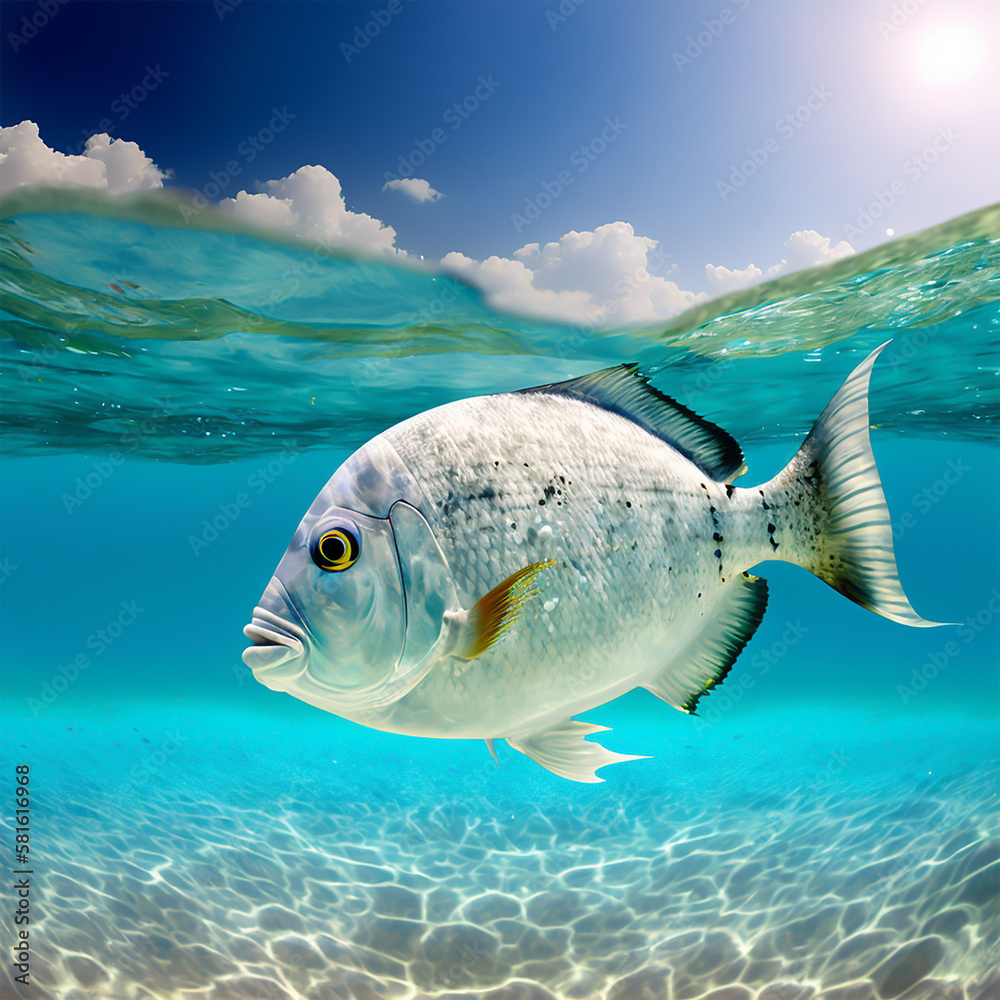 Fish with sea background white hd upscale Stock Illustration | Adobe Stock
