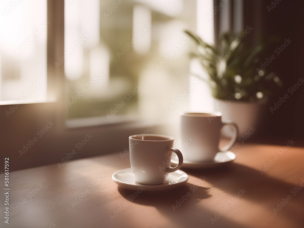 Cups of tea near a window, Designed with the help of AI Stock ...