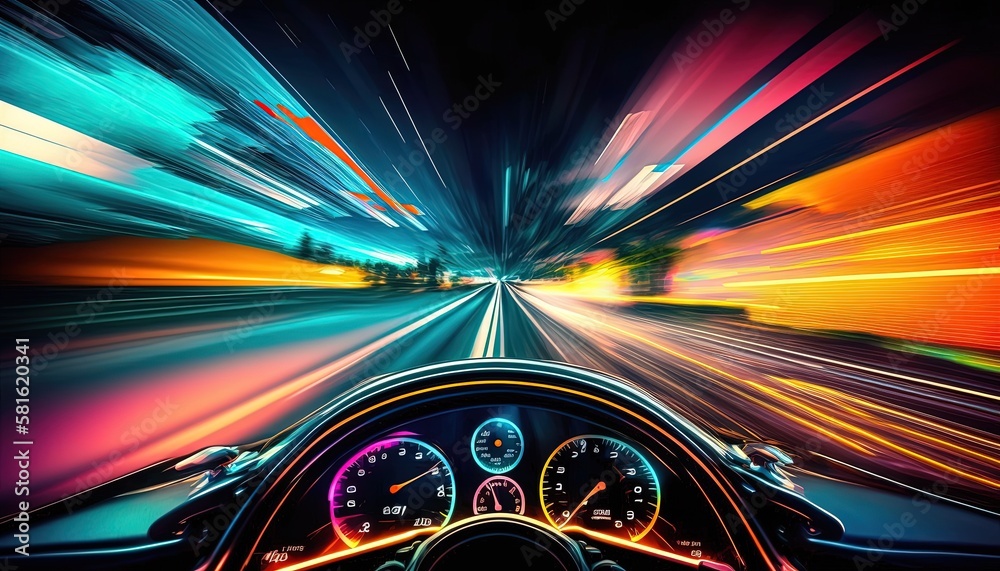 dashboard car in long exposure dynamic speed colorfull light trails ...