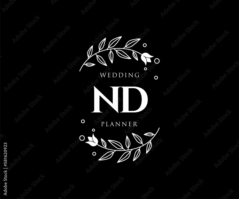 ND Initials letter Wedding monogram logos collection, hand drawn modern ...