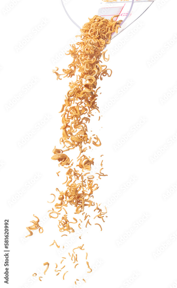 Instant Noodle fall down in group, yellow instant noodle float explode ...