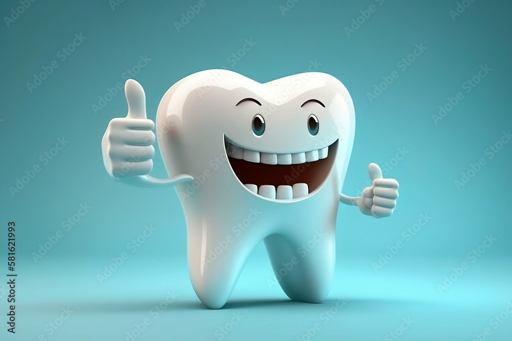 3D realistic happy white tooth , Tooth cartoon characters with thumbs ...