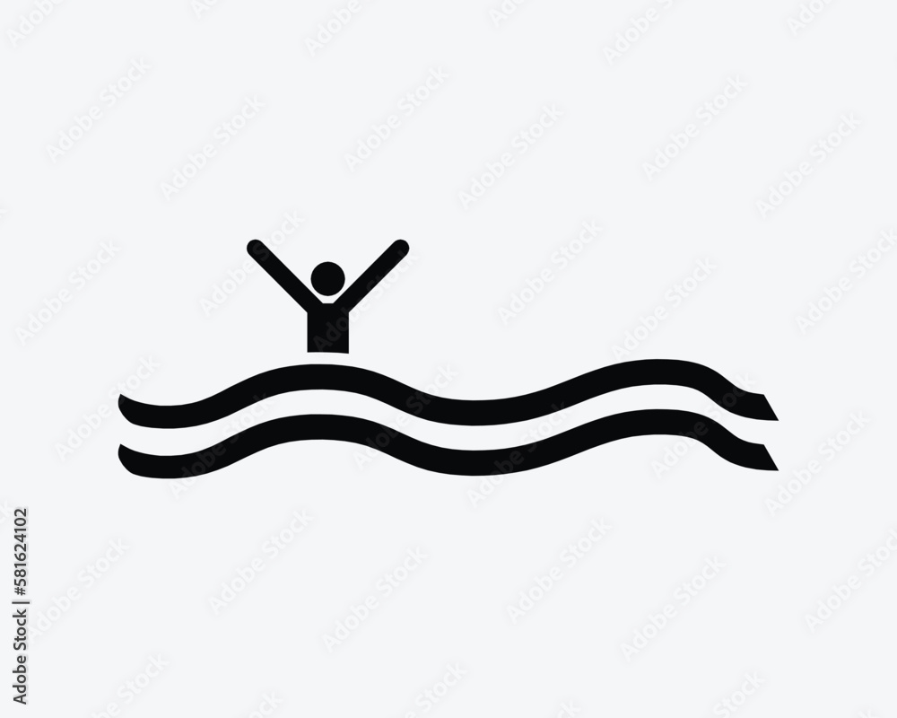 Person Drowning Icon Drown Calling for Help Rescue Water Sea Vector ...