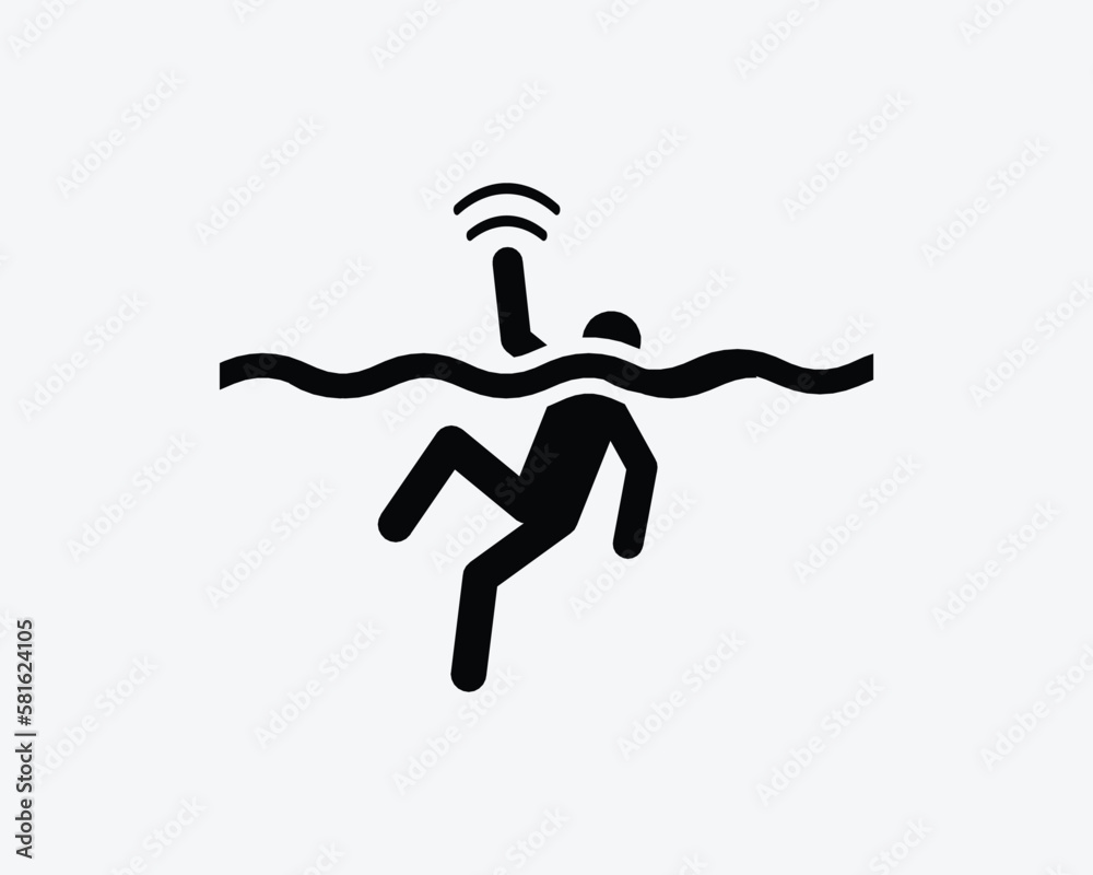 Vetor de Drowning Icon Person Drown Drowned Man Calling Wave for Help ...