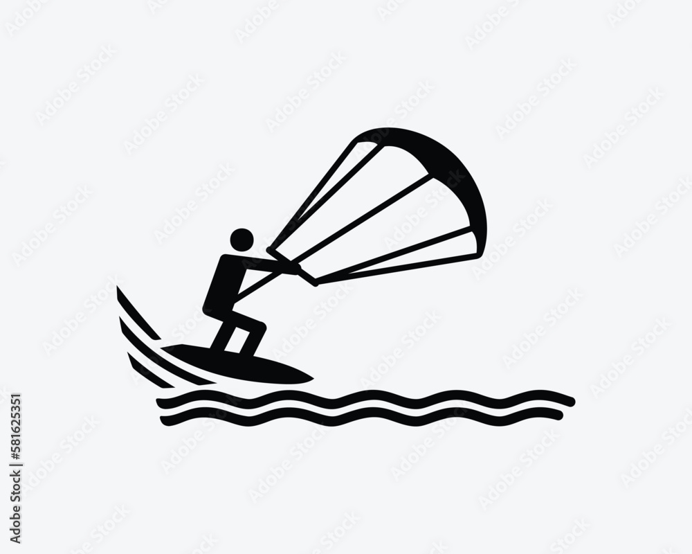 Kiteboarding Icon Kitesurfing Kite Boarding Surfing Water Sport Vector ...