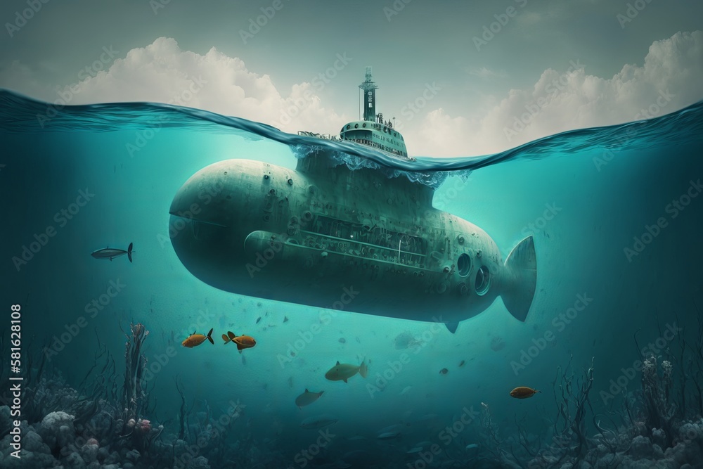 Submarine emerges from the depths of the ocean - Generative AI Stock ... Submarine emerges from the depths of the ocean - Generative AI Stock ...