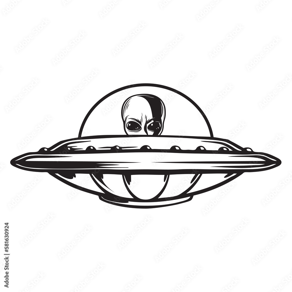 Alien in a flying saucer Stock Vector | Adobe Stock