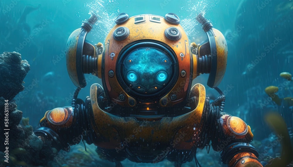 underwater humanoid robot digital art illustration, Generative AI Stock ...