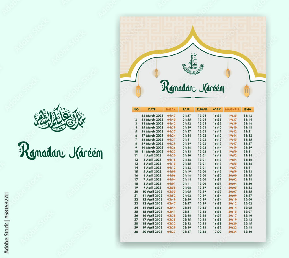 Ramadan time calendar 2023 With Prayer times in Ramadan. Ramadan ...