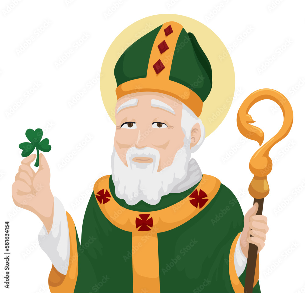 Saint Patrick's portrait in cartoon style over white background, Vector ...