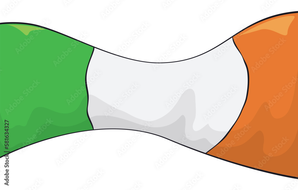 Ireland tricolour flag in cartoon style with outlines, Vector ...