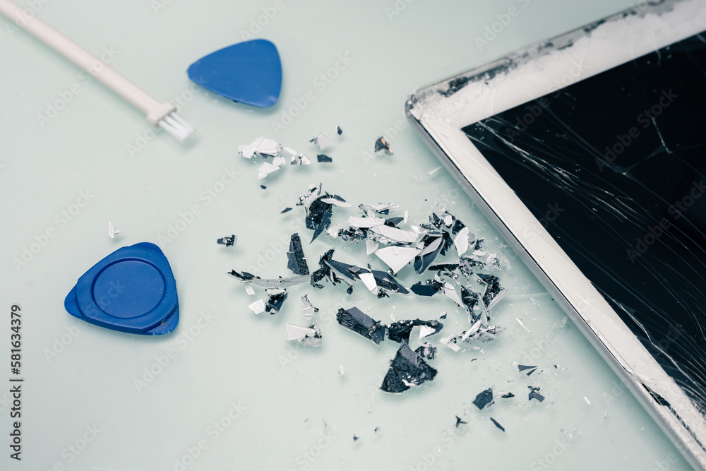 electronic tablet with broken screen, repair or replacement of touch ...
