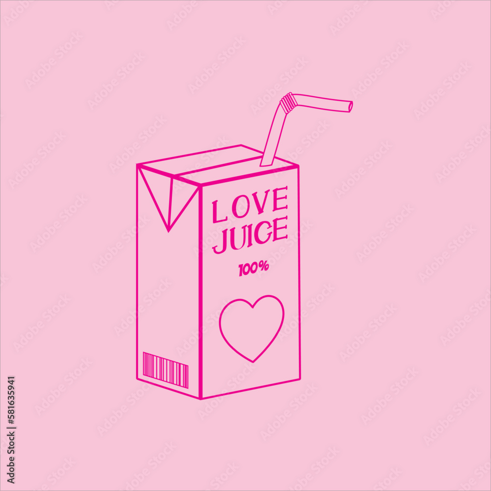 Cute Love Juice Box Design Creative Line Art Illustration For Love And Valentine Day Themed