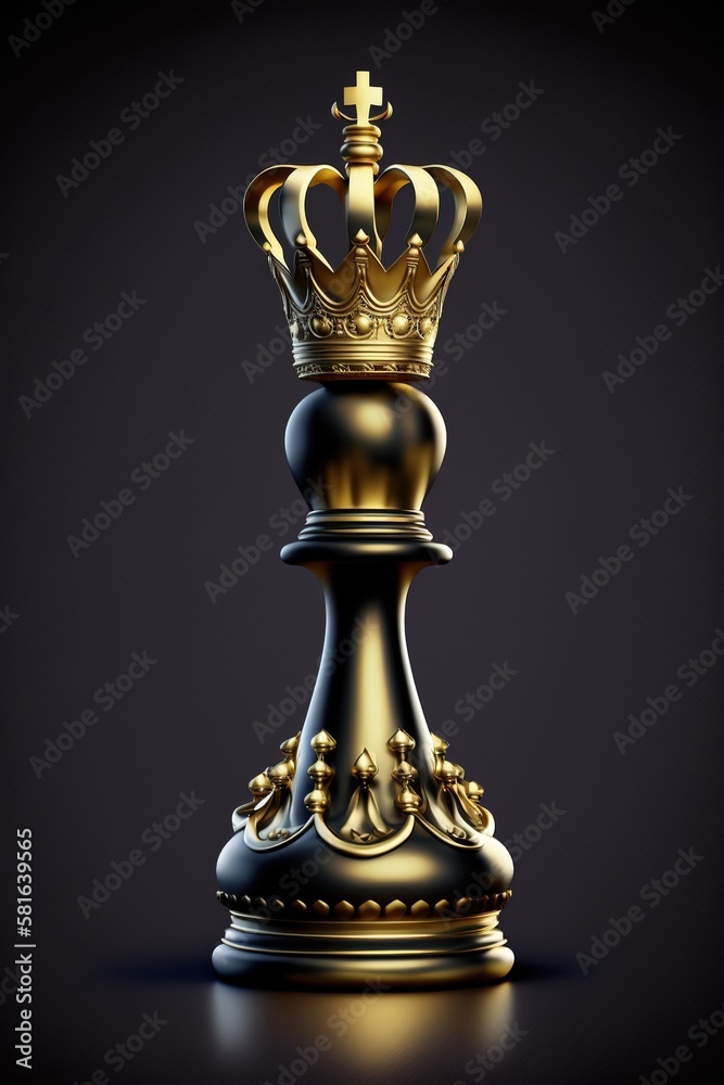 gold king queen chess on a black background Stock Illustration | Adobe ...