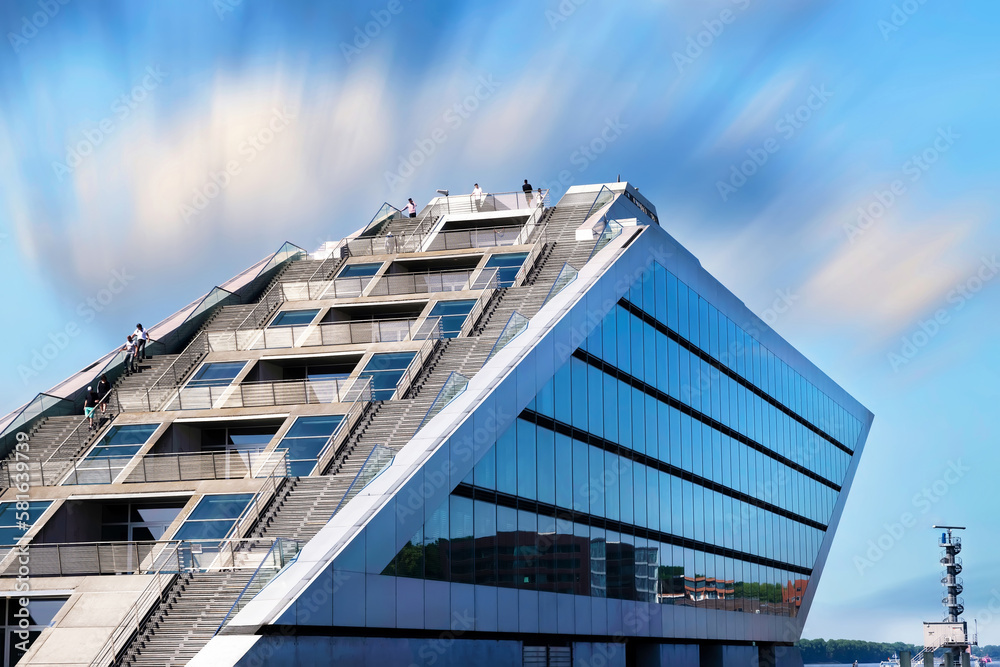 Dockland office building at Dockland Ferry Wharf (Fischereihafen). A ...