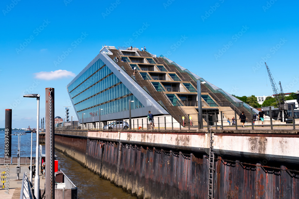 Dockland office building at Dockland Ferry Wharf (Fischereihafen). A ...