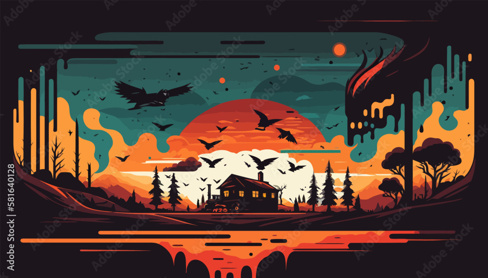 Cabin vector illustration , landscape vector , scalable image ...