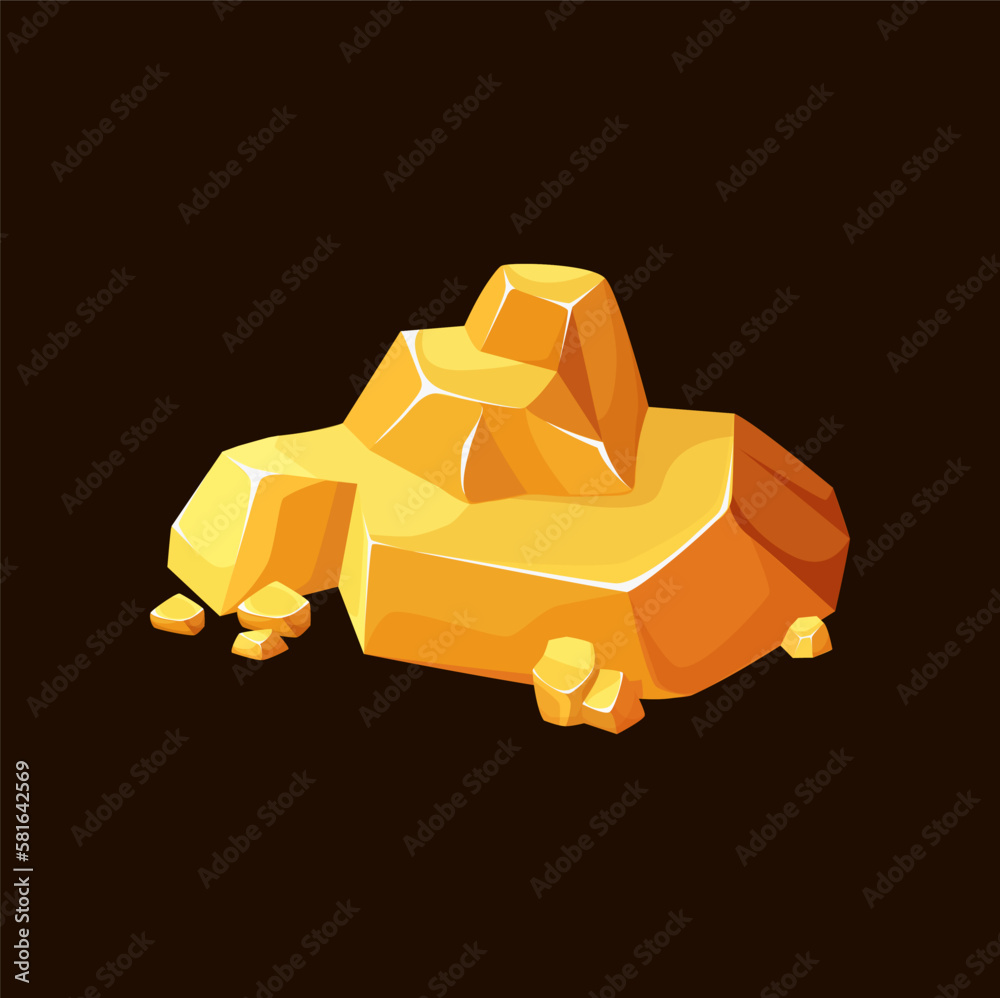 Golden nuggets or gold ore bullions for mining game asset, vector ...
