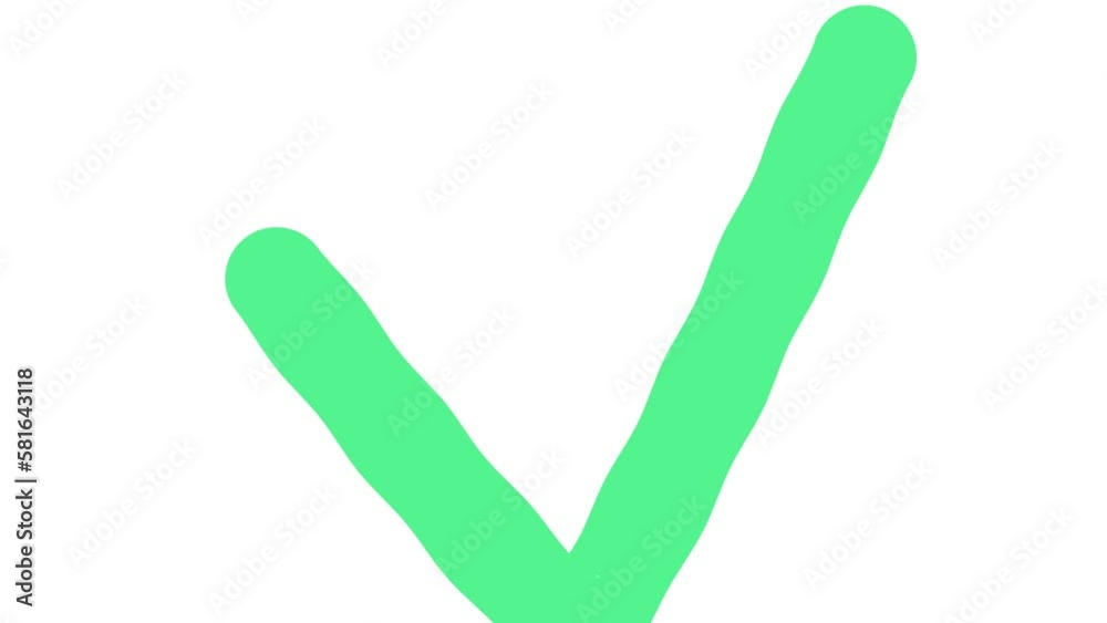 Funky cartoon check mark icon animation. Green check mark on white ...