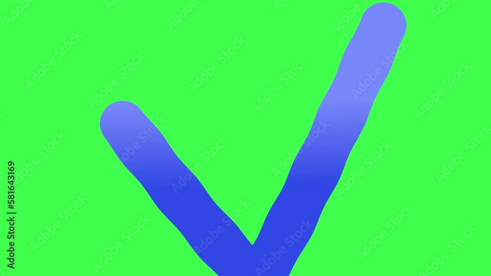 Funky cartoon check mark icon animation. Blue check mark on white ...