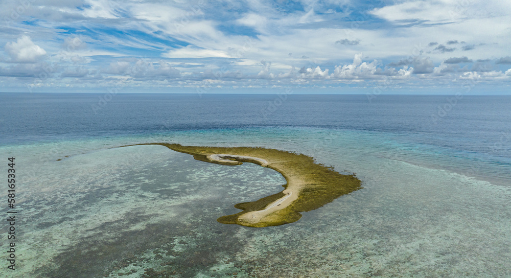 Islet on a coral reef. Atoll in the sea. Tun Sakaran Marine Park ...