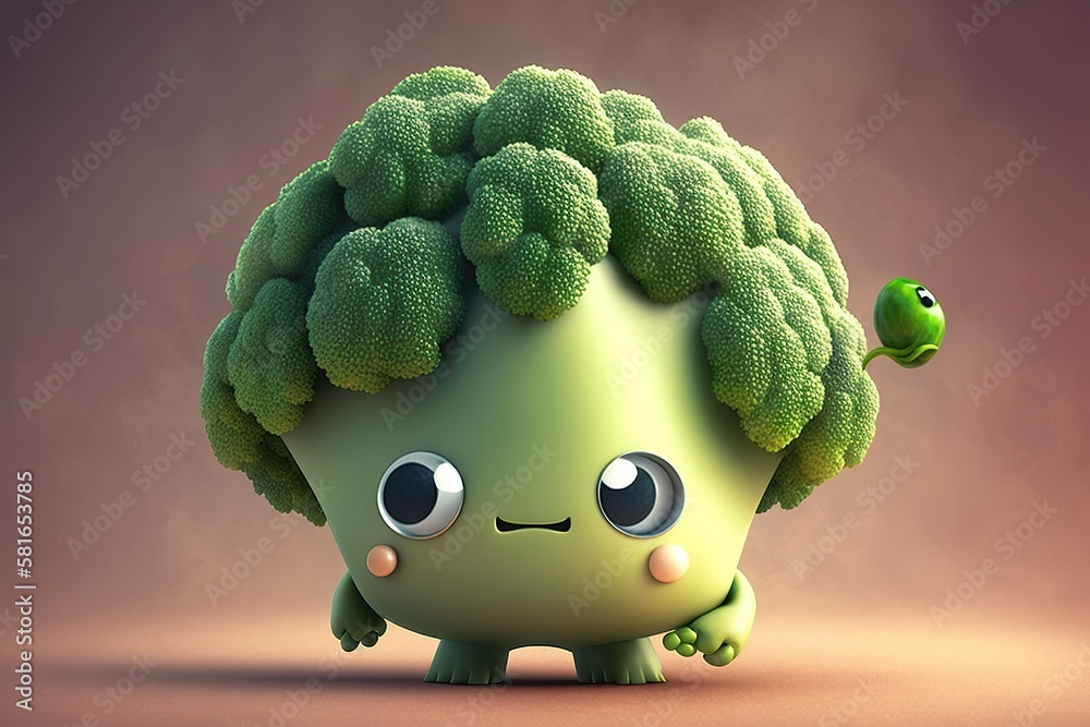 Happy smiling cute broccoli. Generative AI design illustration of a ...