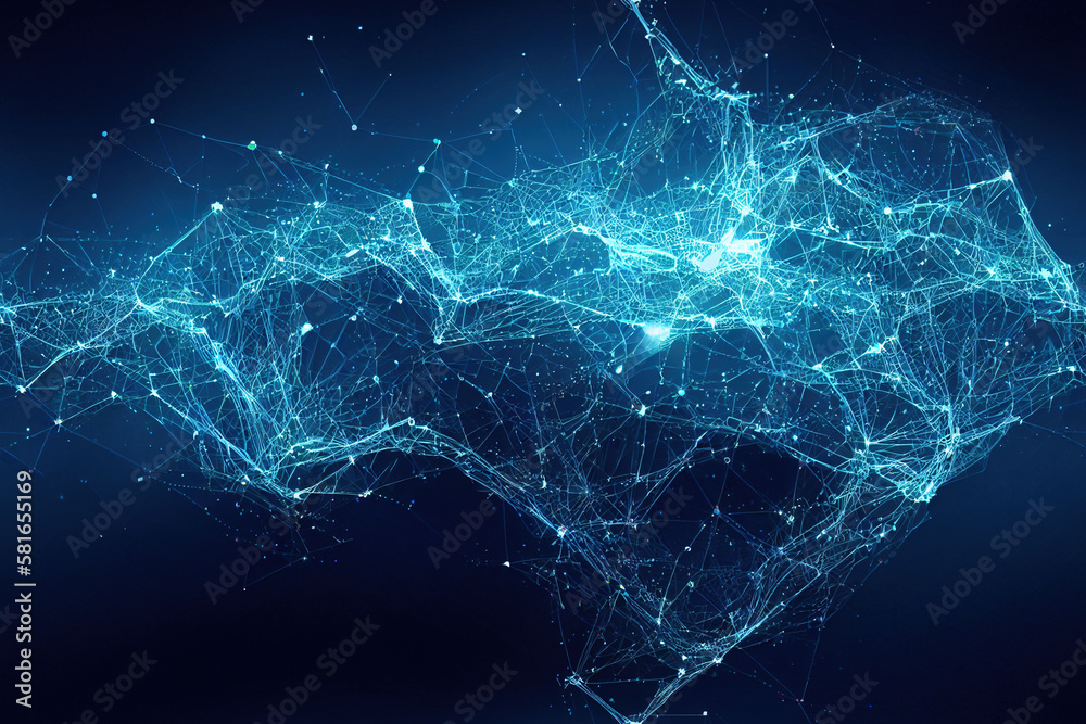 Beautiful abstract background. Intertwined blue bright lines on a dark ...