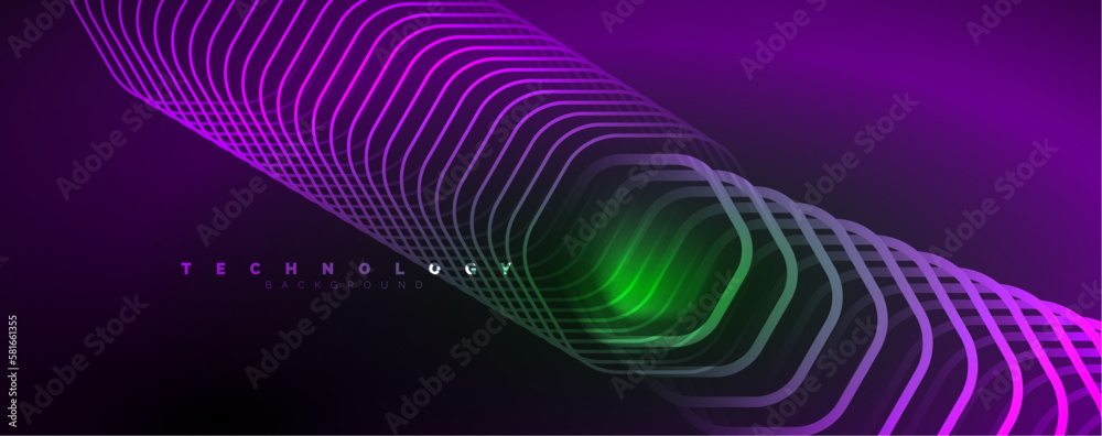 Techno shiny hexagons abstract background, technology energy space ...